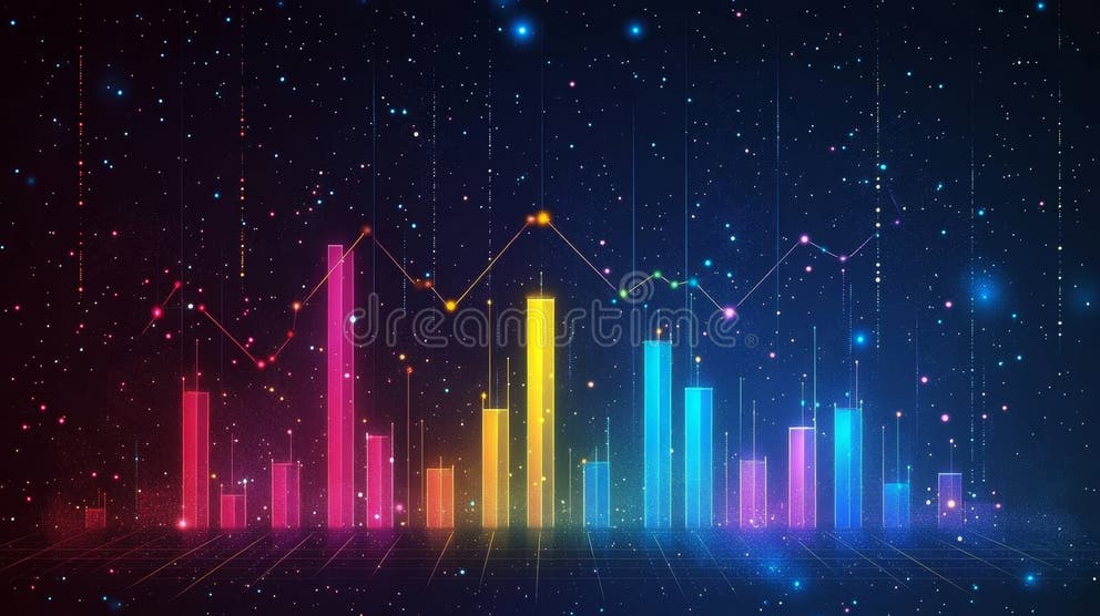 Financial Chart, Blue Gradient Vertical Bars, Dynamic Line Graphs ...