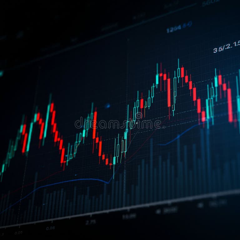 Financial Chart with Candlestick Patterns and Bar Graph. Candles are ...