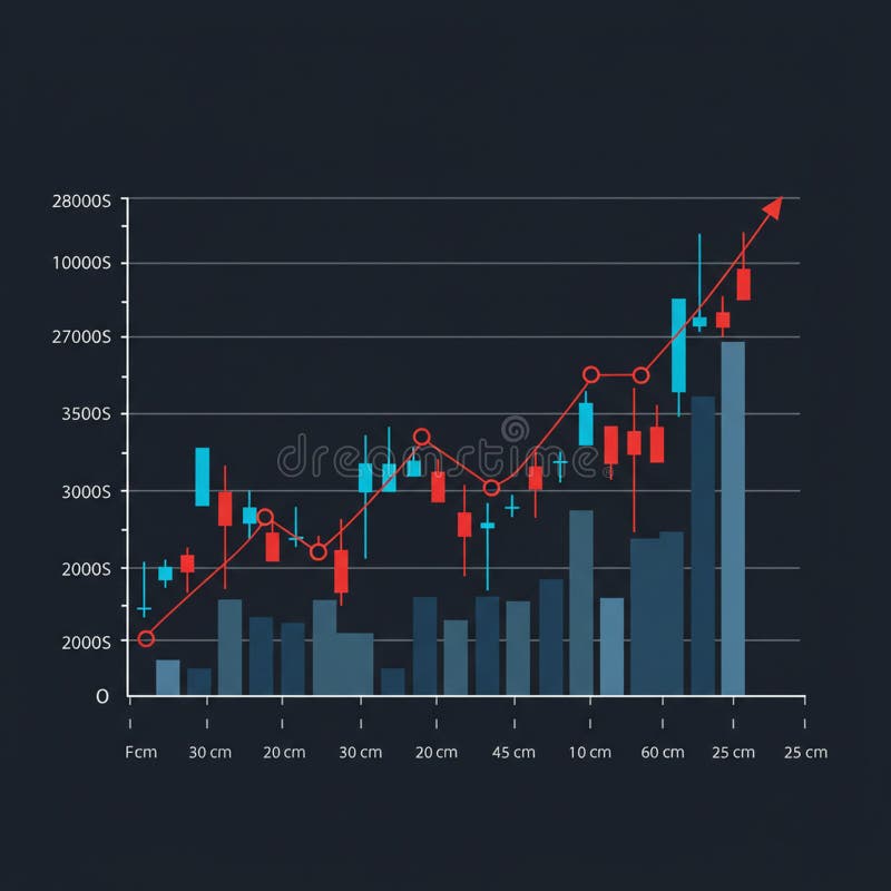 Financial Chart with a Dark Background Features Blue and Red ...