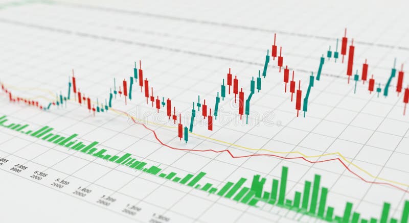 A Financial Chart Displays a Candlestick Graph with Red and Green Bars ...