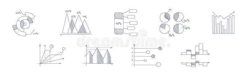 Financial Chart and Graph Drawn by Hand with Pen Vector Set Stock ...