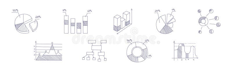 Financial Chart and Graph Drawn by Hand with Pen Vector Set Stock ...