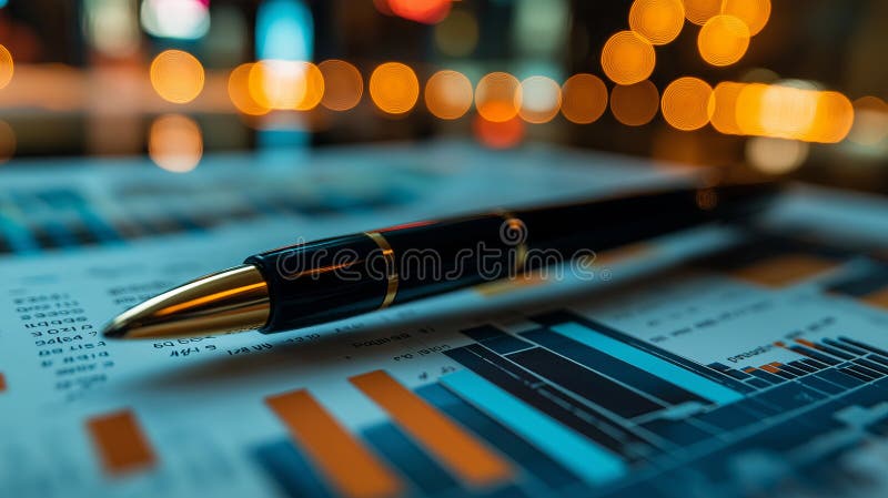 Financial Chart and Pen on the Table with Blur Bokeh Background Stock ...