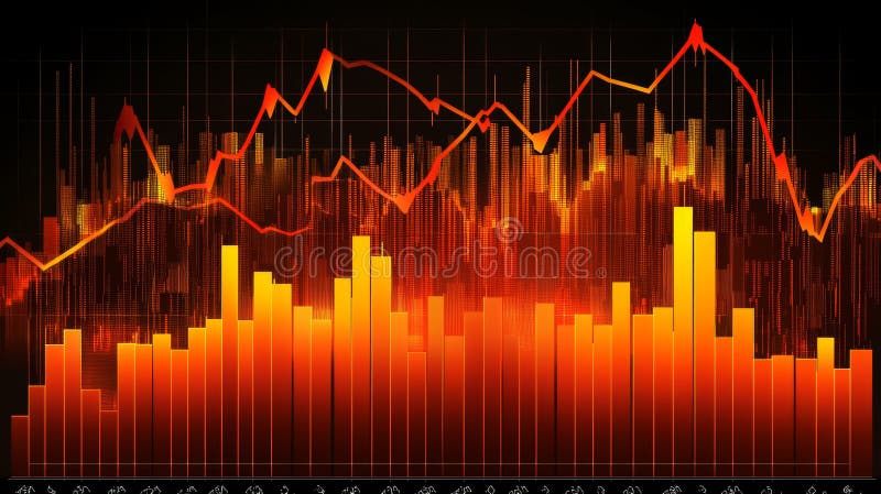Financial Chart with Uptrend Line Graph on a Black Red Background ...