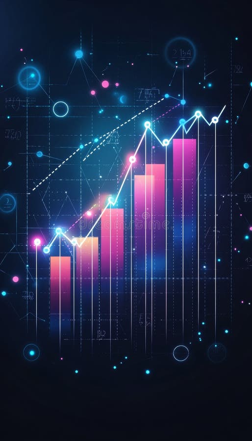 Financial Chart with Upward Trend, Data Points, and Curved Lines on ...