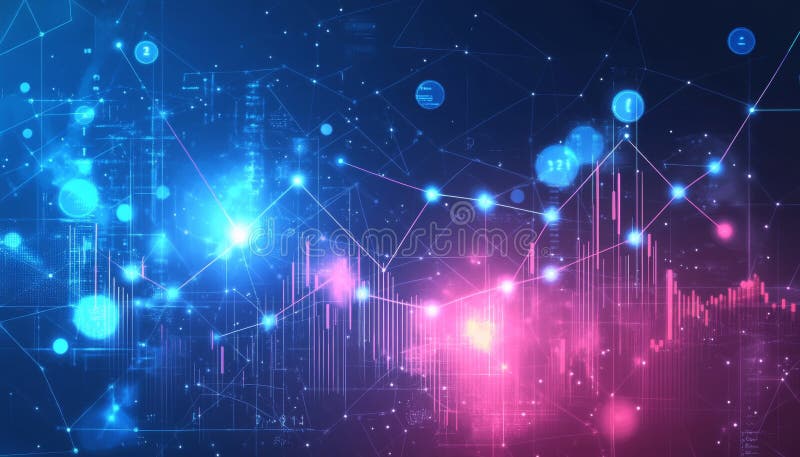 Financial Chart with Upward Trend, Data Points, and Glowing Lines on ...