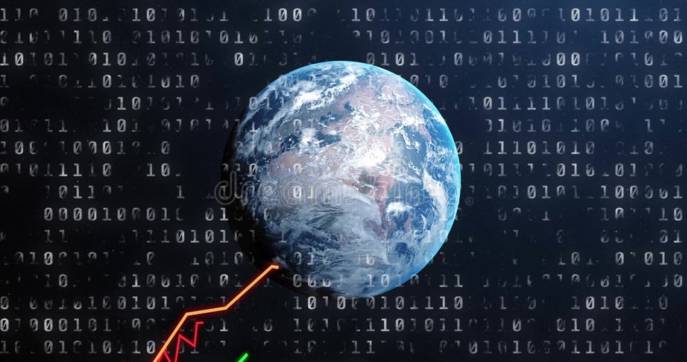 Financial Charts and Binary Coding Image Over Earth, Representing ...