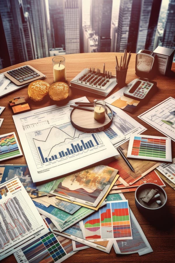 Financial Charts and Graphs Spread Across a Table Stock Illustration ...