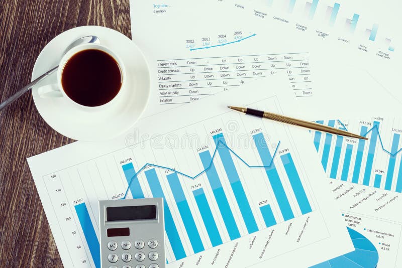 Financial Charts and Graphs on the Table Stock Image - Image of ...