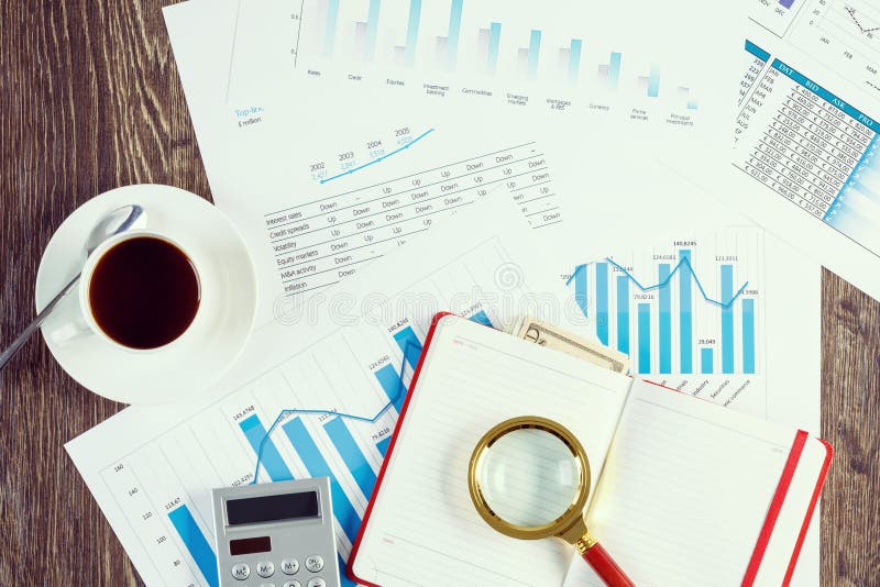 Financial Charts and Graphs on the Table Stock Image - Image of ...