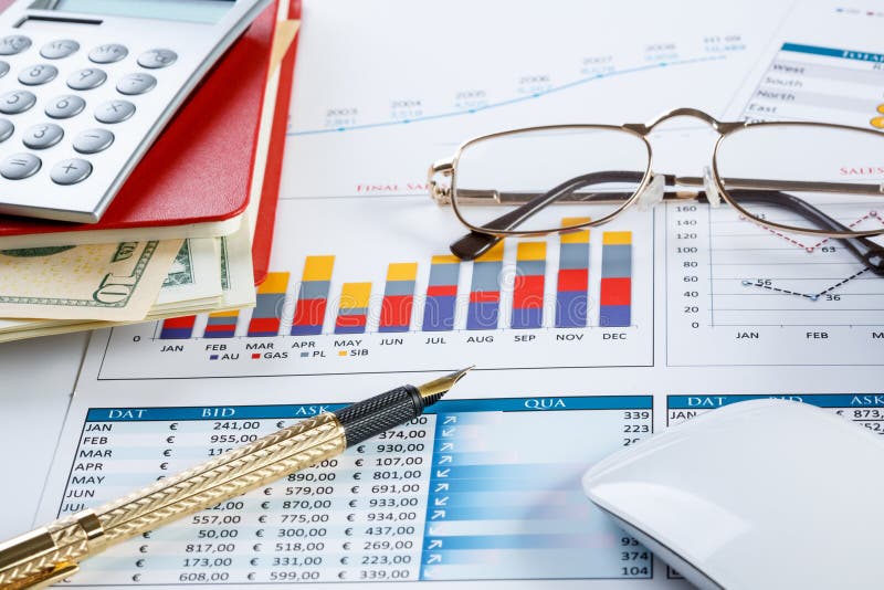 Financial Charts and Graphs on the Table Stock Photo - Image of economy ...