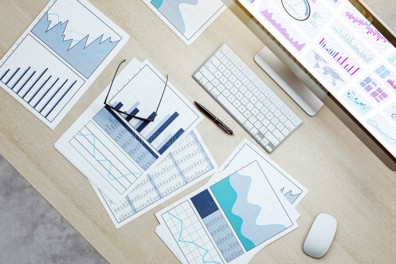 Financial Charts and Reports on Office Desk. 3D Rendering Stock ...