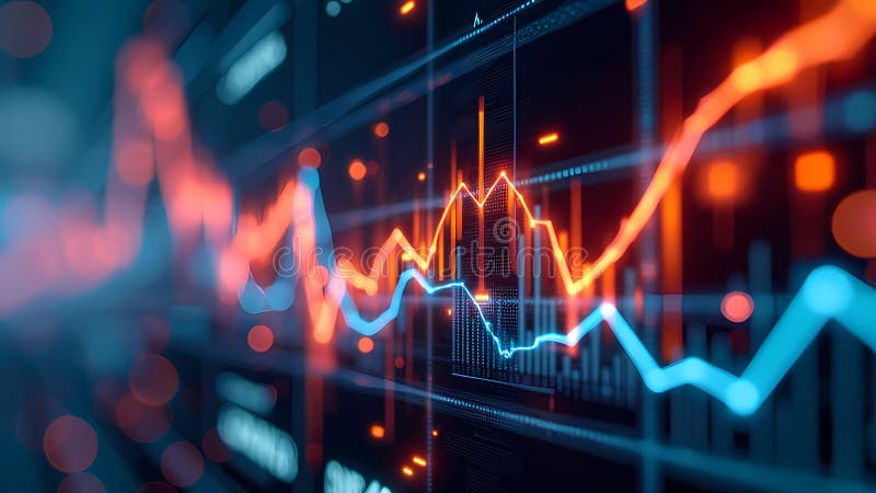 Financial Charts with Vibrant Neon Lights Stock Illustration ...