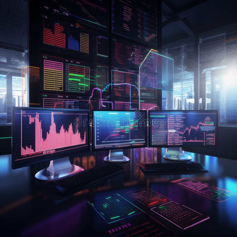 Financial Charts on Multiple Screens Generative Ai Stock Illustration ...