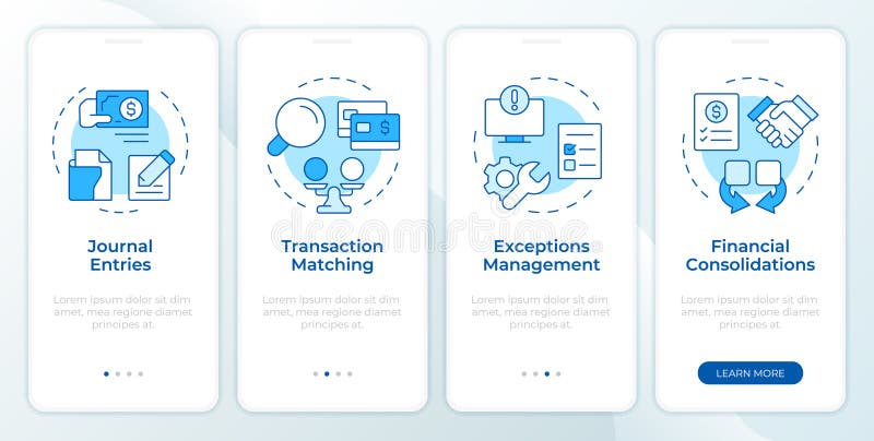 Financial Close Documentation Blue Onboarding Mobile App Screen Stock Illustration ...