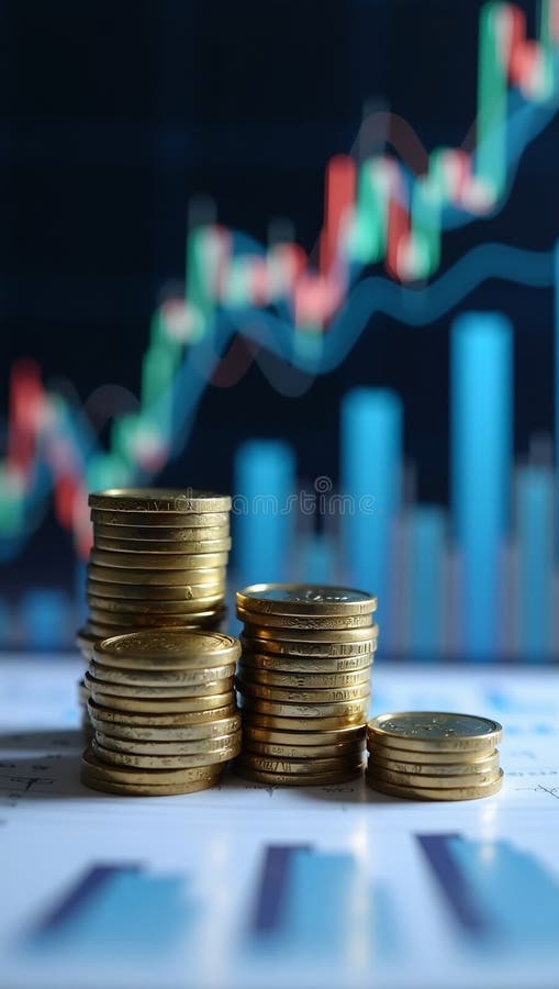 Financial Concept with Coins on Chart Graph Showing Market Growth Stock ...