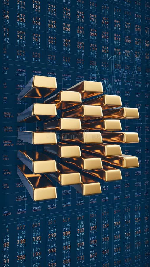 Financial Concept 3D Gold Bars in Grid Pattern on Dark Blue Background ...