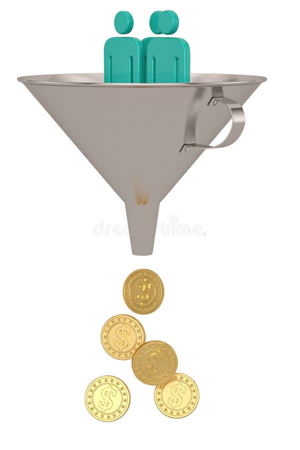 Financial Concept Funnel and Coins Isolated on White Background. 3D ...