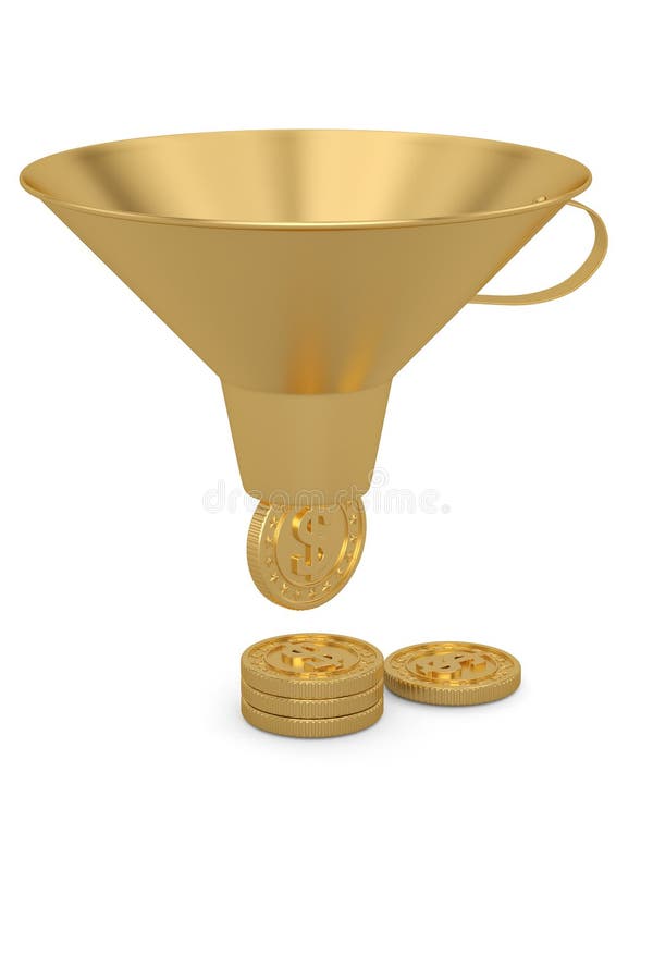 Financial Concept Funnel and Coins Isolated on White Background. 3D ...