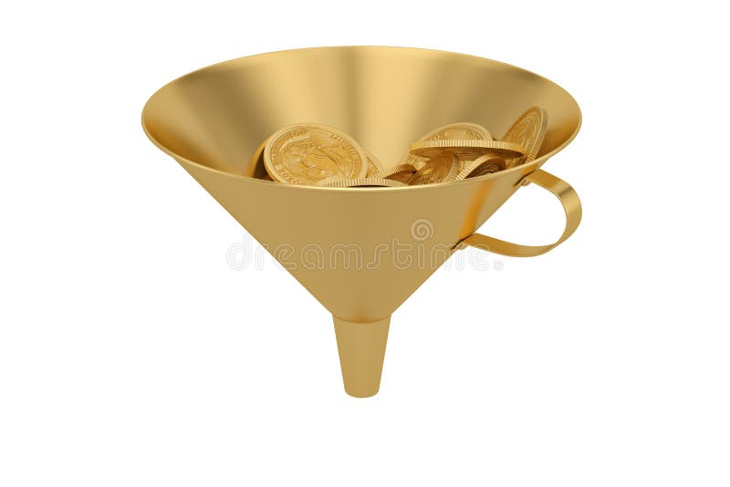 Financial Concept Funnel and Coins Isolated on White Background. 3D ...