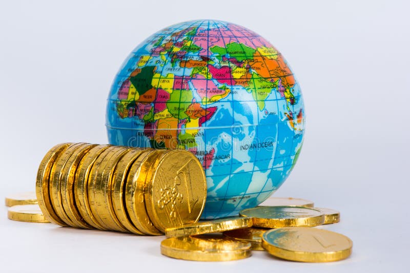 Financial Concept. World and Money Isolated on White Background Stock ...