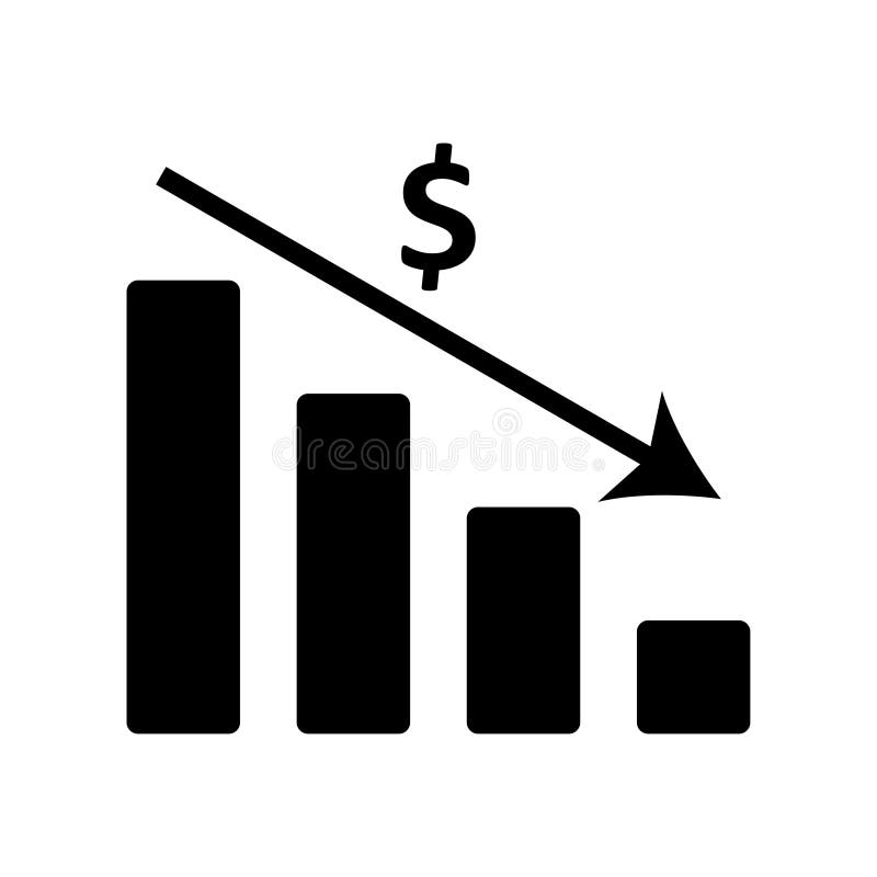 Dollar Decrease Icon. Money Symbol With Arrow Stretching Rising Drop Fall Down. Business Cost ...