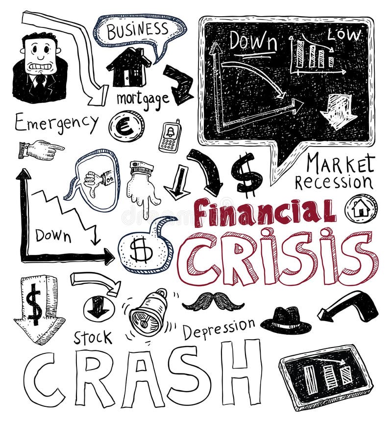 Financial Crisis Doodle, Hand Drawn Illustration. Stock Vector ...