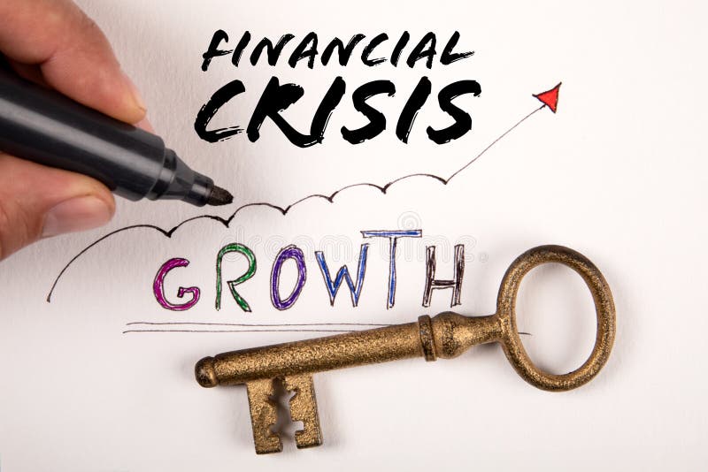 Financial Crisis and Growth Concept with Hand, Key, and Drawing Stock ...