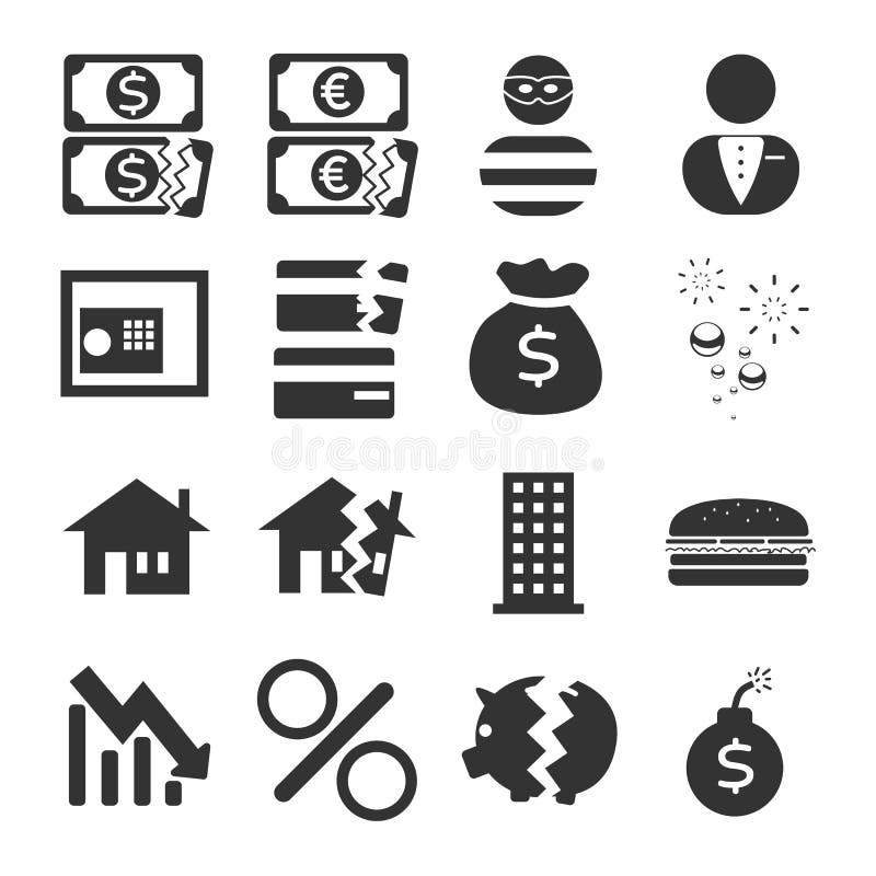 Financial crisis Icon Set stock vector. Illustration of dollar - 56539758