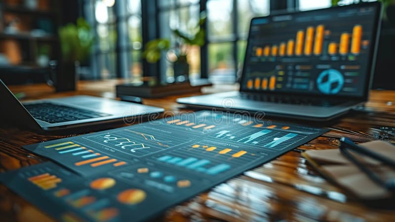 Financial Data Analysis on a Desk Stock Illustration - Illustration of ...