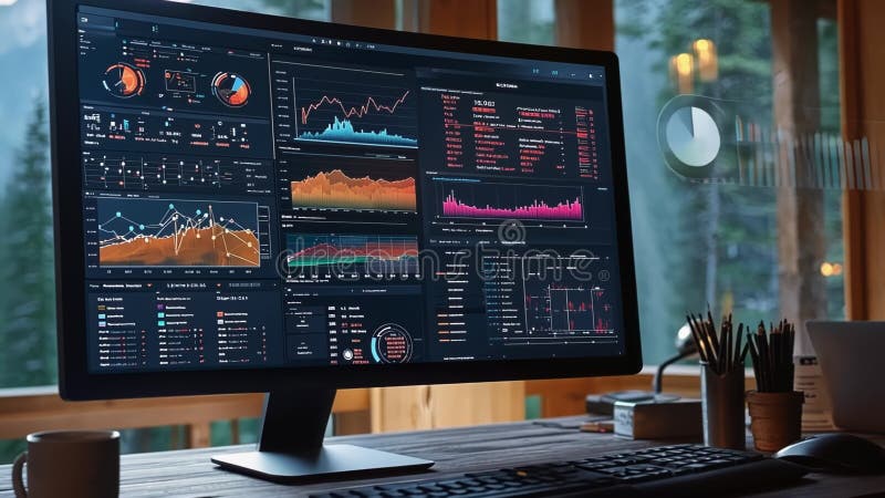 Financial Data Analysis Displayed on a Computer Screen in a Cozy Office ...