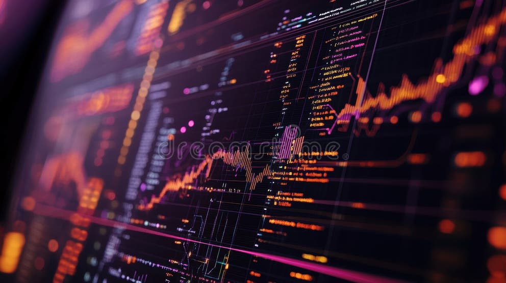 Financial Data Analysis Displaying on Computer Screen with Charts and ...