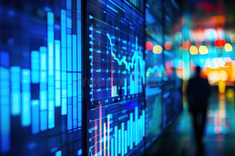 Closeup Digital Screen Blue Graphs Blurred Background Stock Photos ...