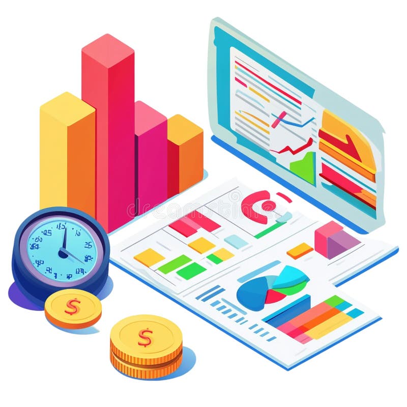 Financial Data Analysis Report Charts Graphs Clock Money Time ...