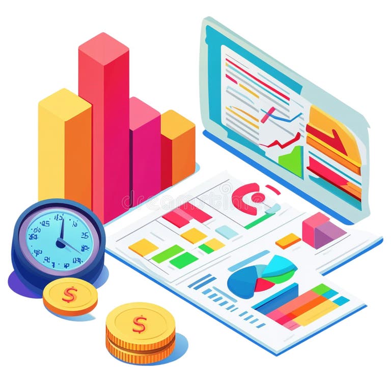Financial Data Analysis Report Charts Graphs Clock Money Time ...