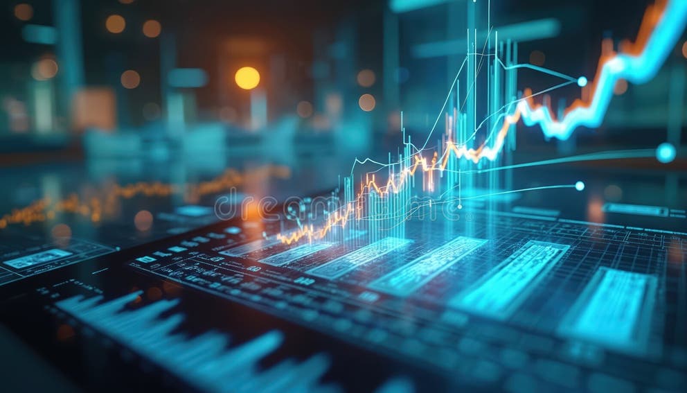 Financial Data Analysis Report, Hologram Chart Visualization. Business ...
