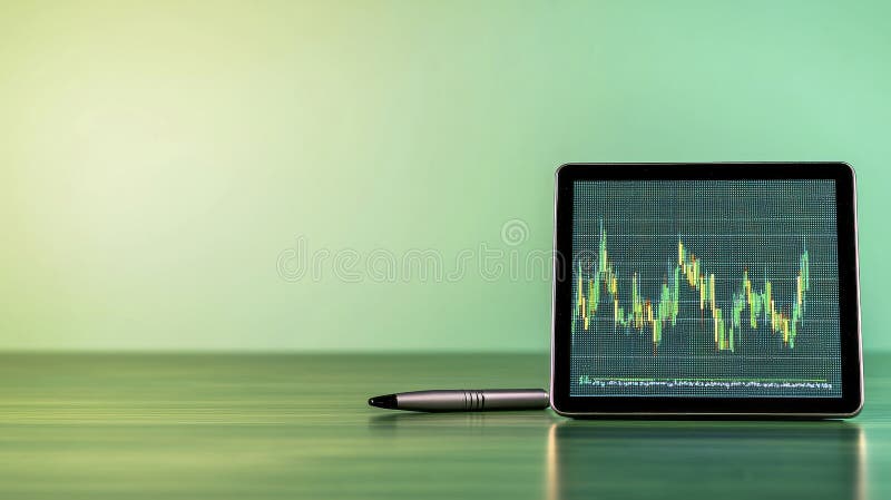 Financial Data Analysis Tablet Displaying Stock Market Graphs on Green Surface Stock ...