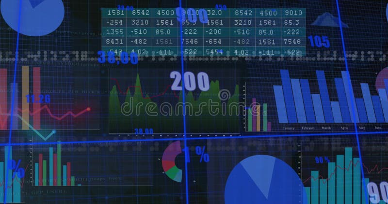Financial Data and Analytics Animation Over Various Charts and Graphs ...