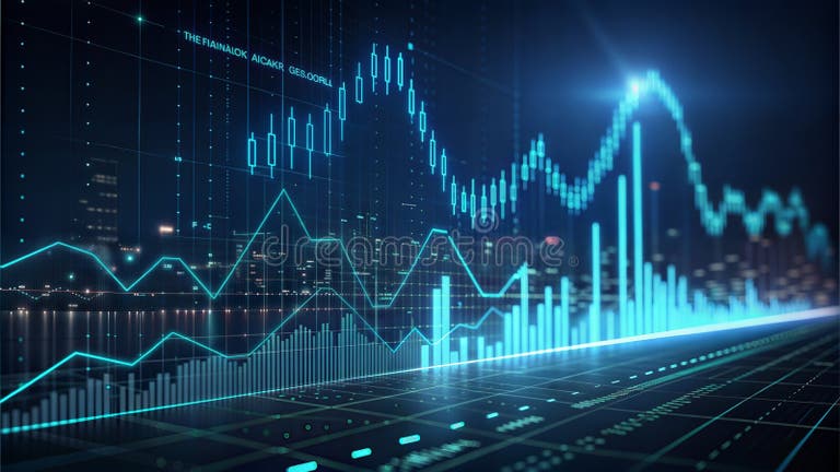 Financial Data Analytics with Blue Charts and Graphs on Digital ...