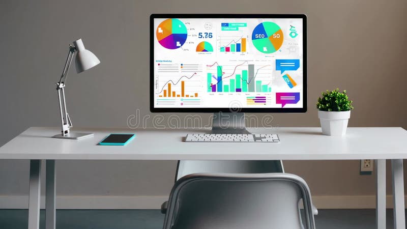 Finance Charts Changing on Desktop Computer Screen in Slow Motion Stock ...