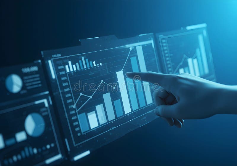 Financial Data Charts Analysis Hand Pointing at Bar Stock Illustration ...