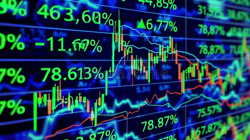 Financial Data and Charts Fluctuating on Multiple Screens Stock Video ...