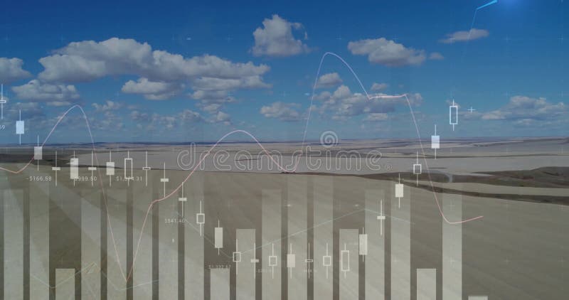 Financial Data Charts and Graphs Animation Over Vast Desert Landscape with Clouds Stock Footage ...
