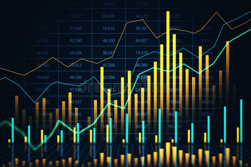 Financial Data Charts and Graphs on a Digital Screen. 3D Rendering ...
