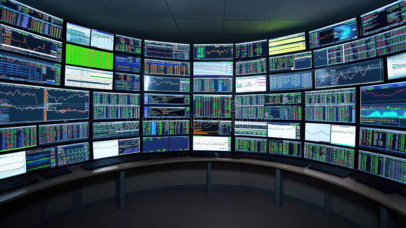 Financial Data Command Center: Walls of Monitors Displaying Stock ...