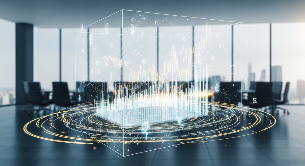 Financial Data Cube in a Modern Conference Room Stock Illustration ...