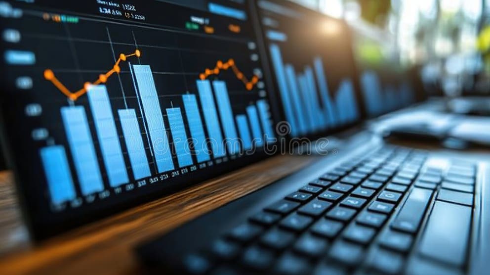 Financial Data Displayed on Multiple Computer Screens. Data Analysis ...
