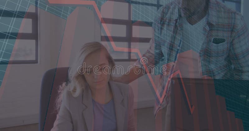 Financial Data Graph Animation Over Business People Working in Office ...