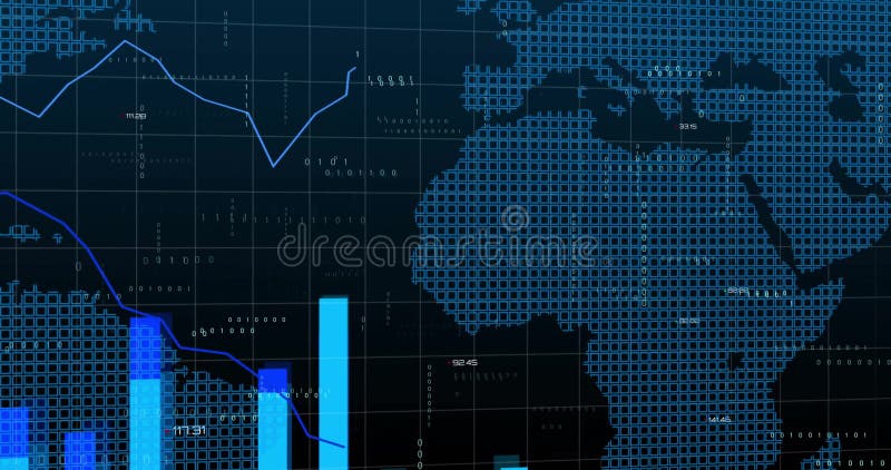 Financial Data and Graph Animation Over Digital Map of Europe and ...