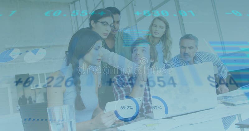 Financial Data Processing Image Over Diverse Business Team ...